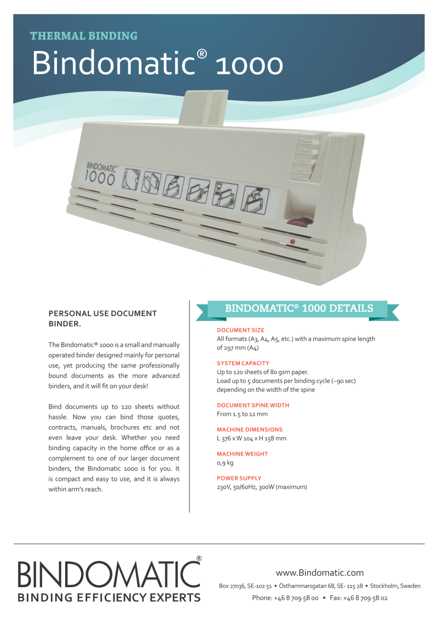 Bindomatic 1000 Thermal Binder 熱溶釘裝機_熱熔釘裝機_釘裝機_Q-辦公室儀器_歷山文儀中心