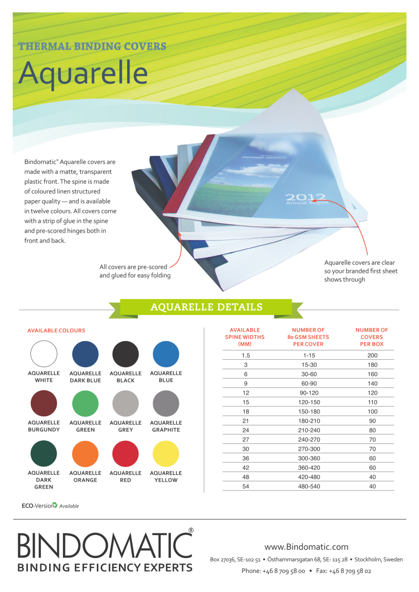 Bindomatic Aquarelle A4 Binding Covers 熱溶膠封套(White)_熱溶釘裝封面_M-釘裝,過膠用品_歷山文儀中心