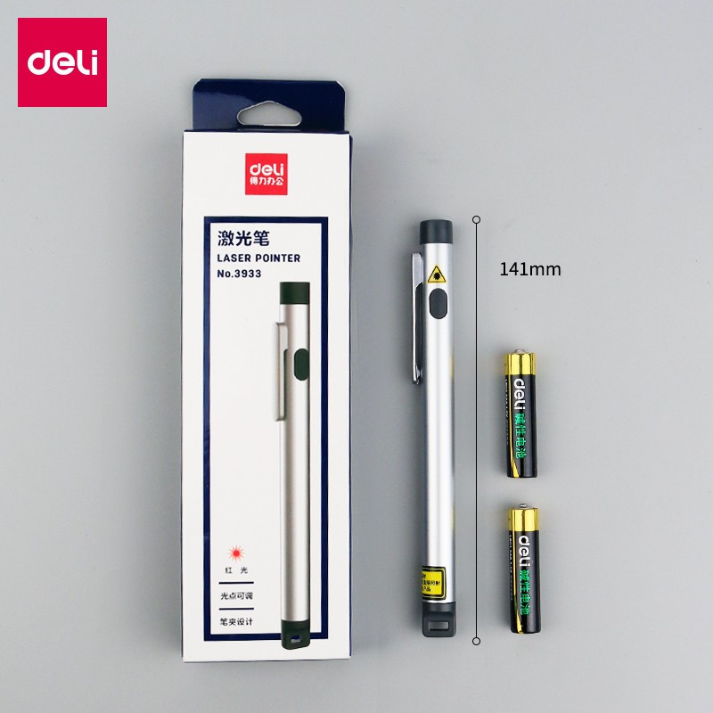 Deli No.3933 (紅光) 雷射筆-銀桿-用3A電x2粒_簡報器及鐳射筆_O-電腦用品_歷山文儀中心