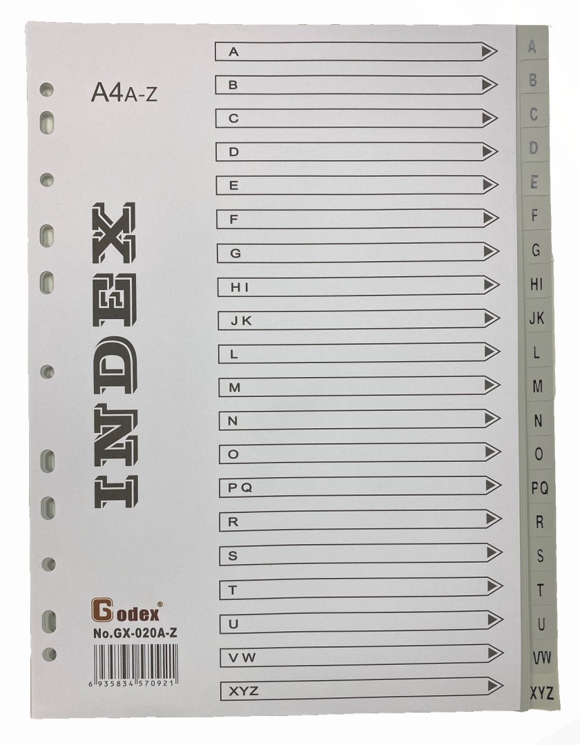 Godex GX-020 A4 11孔(A-Z)灰色膠索引Index _索引紙_B-文件處理_歷山文儀中心