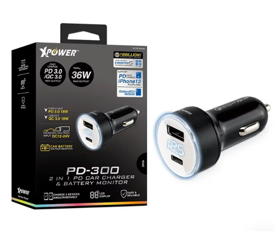 XPower PD-300 PD 36W車充電器(Type-C x1+QC3.0x1)-Black_充電裝置手提電話/平板/電腦_O-電腦用品 ...