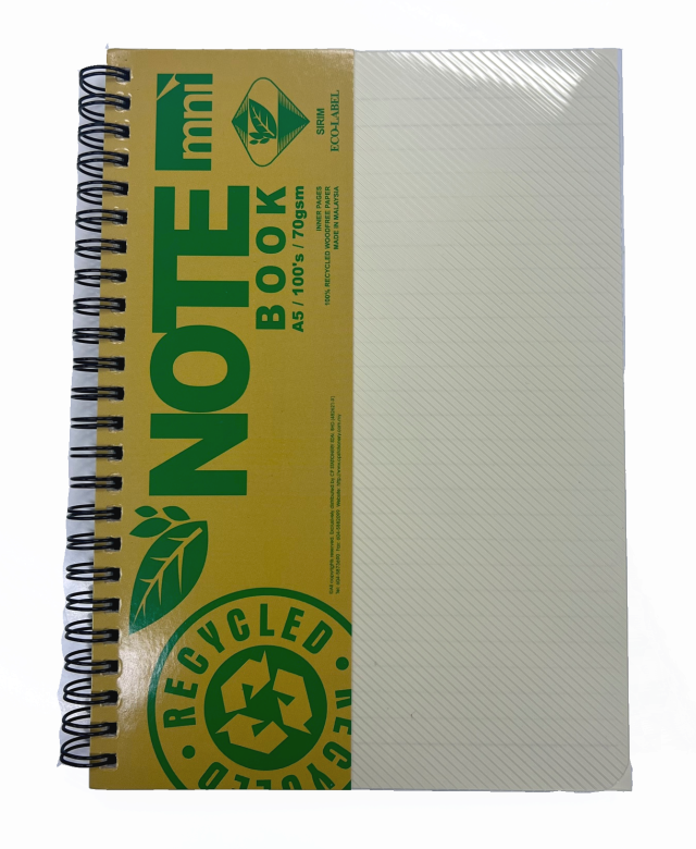 MNI P75100 A5 線圈100%環保紙筆記本-透明面(70g/100頁)_膠面筆記簿_N-筆記簿及會計用品_歷山文儀中心