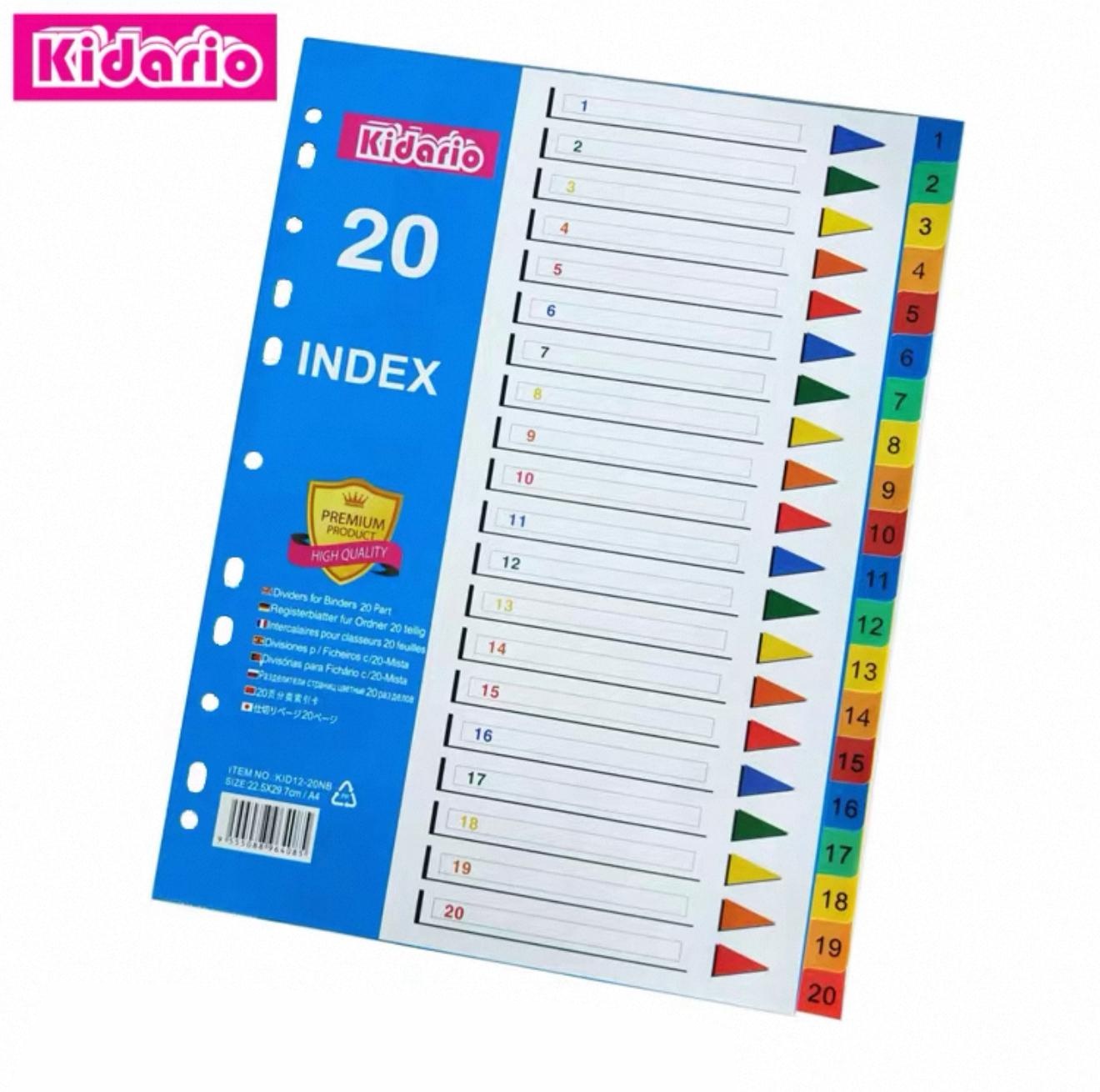 Kidario KID12-12NB A4 數字(1-20)彩色膠質分類索引_索引紙_B-文件處理_歷山文儀中心